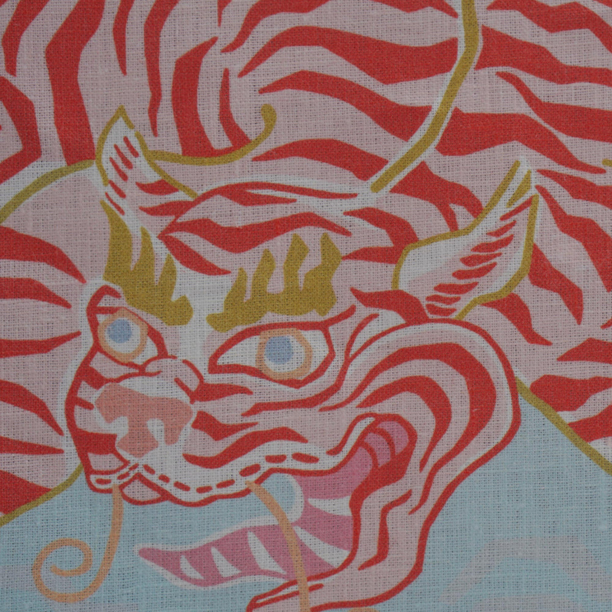 Tigers of Tibet Linen Fabric in Aqua – Post House